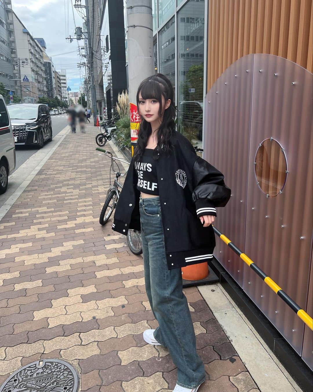 山本望叶さんのインスタグラム写真 - (山本望叶Instagram)「堀江 #ootd #code #コーデ #スタジャン #スニーカー #egoist #emoda #nike #ハーフ ...