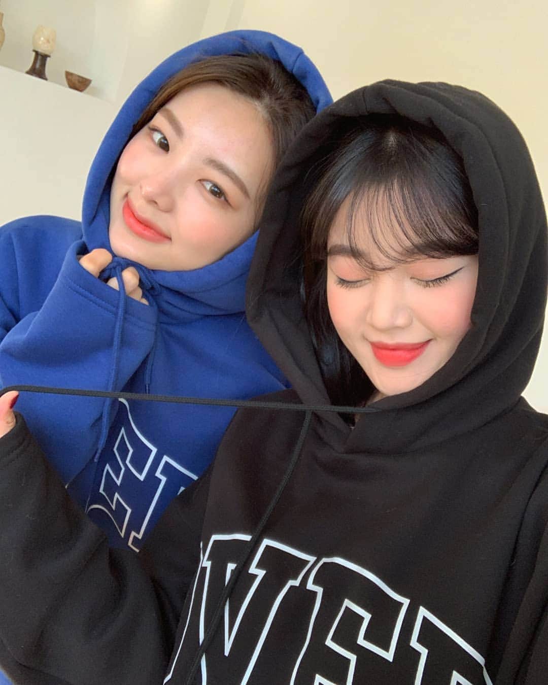 HOTPING公式アカウントさんのインスタグラム写真 - (HOTPING公式アカウントInstagram)「ヘミンちゃんとファンボちゃんがイロチのレタリングフードパーカーでツインコーデ👭💓 ...