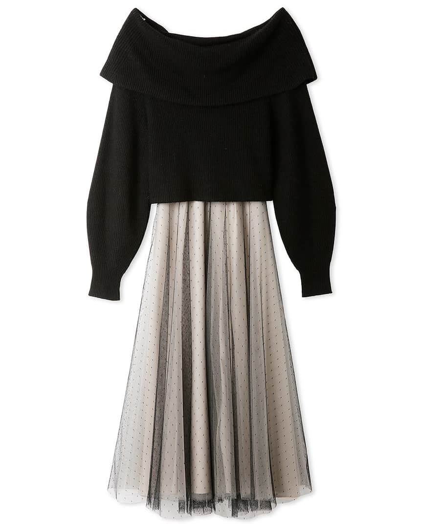 snidelさんのインスタグラム写真 - (snidelInstagram)「露肩針織套頭衫和薄紗裙套裝。 針織套衫採用性感的露肩設計。寬大的衣身帶來時尚的外觀，精心挑選的尺寸即使塞進裙子裡穿 ...