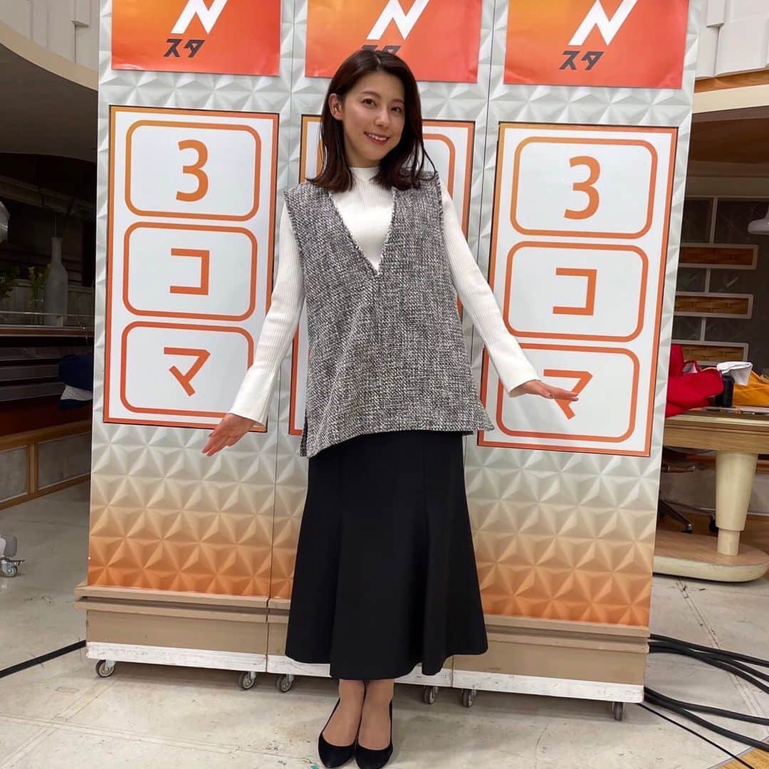 TBS「Nスタ」さんのインスタグラム写真 - (TBS「Nスタ」Instagram)「【上村アナのイチオシファッション👠】 2月1日(水)の衣装です☺️ ニット、ベスト、スカート ともに ...