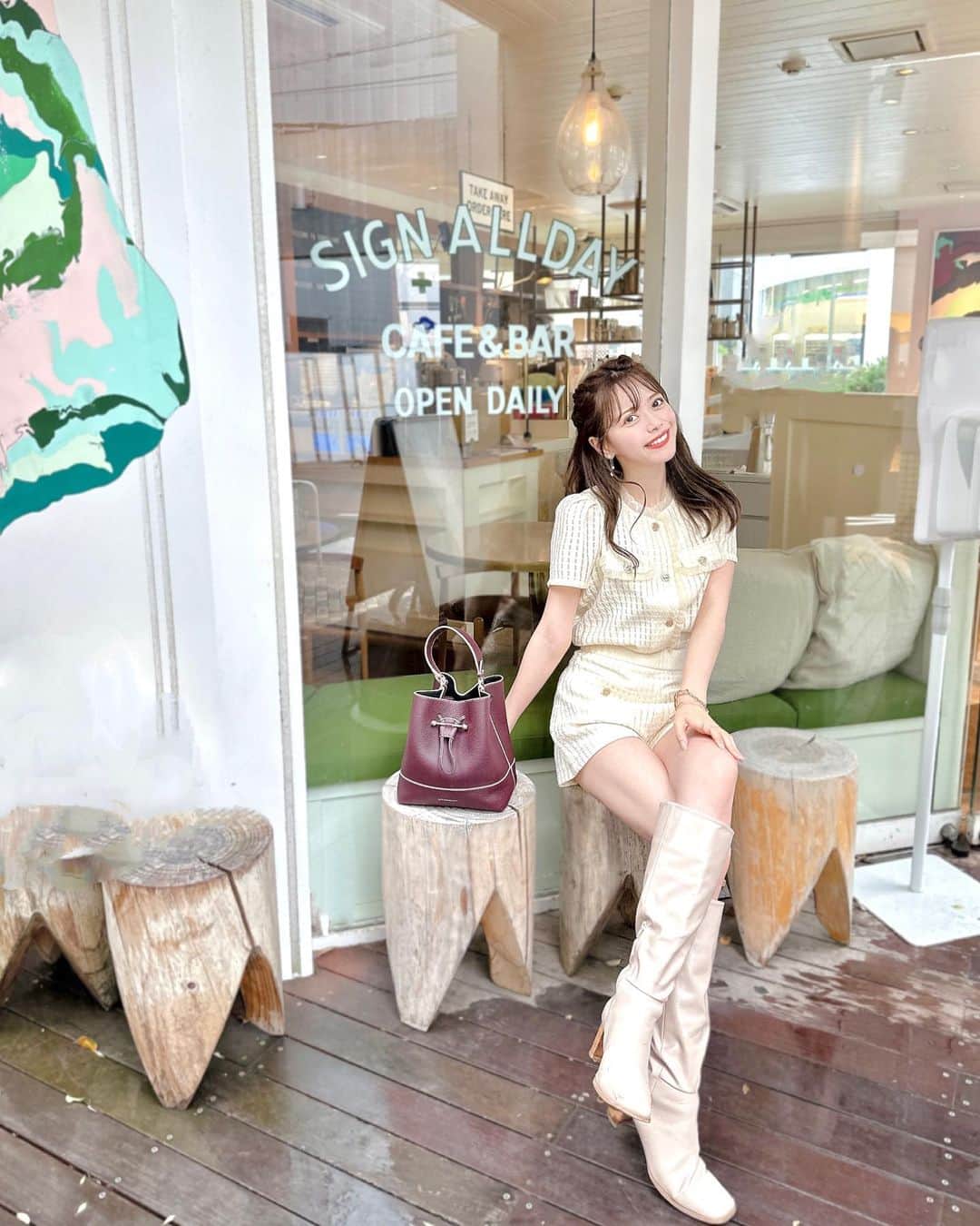 山崎春佳さんのインスタグラム写真 - (山崎春佳Instagram)「🍦🤍 中目黒周辺で遊んだ時の🫶🏻 @bubblefashion_official のセットアップ かわいいしとっても軽い ...