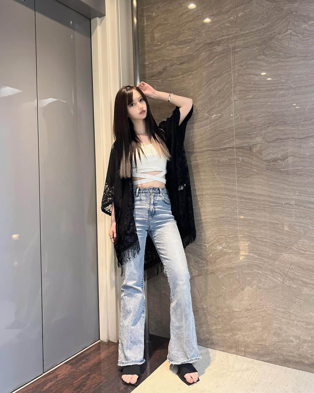 山本望叶さんのインスタグラム写真 - (山本望叶Instagram)「今日はおでこ出し🫥 #ootd #code #コーデ #夏服コーデ #ポンチョ #egoist #gyda #emoda ...