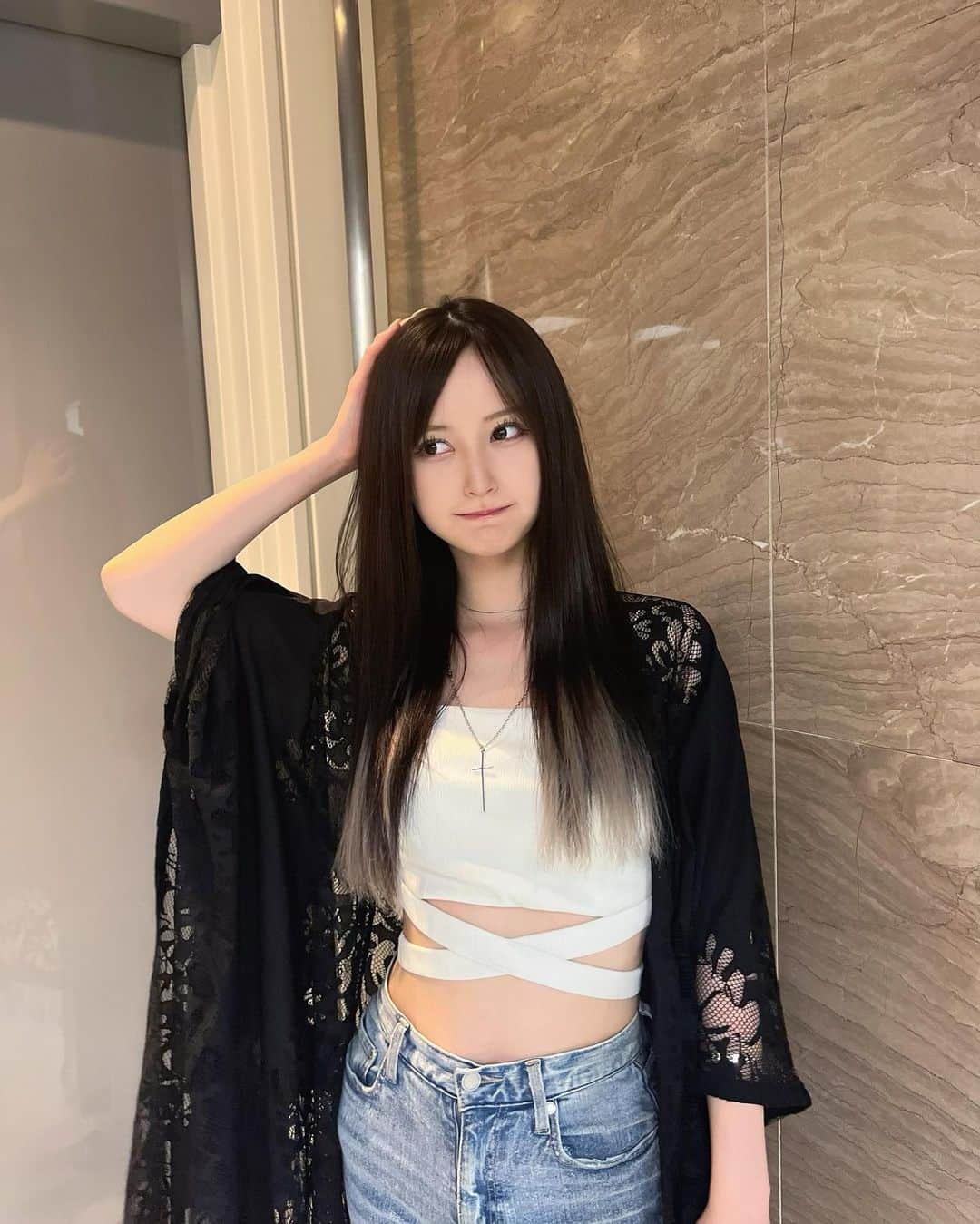 山本望叶さんのインスタグラム写真 - (山本望叶Instagram)「今日はおでこ出し🫥 #ootd #code #コーデ #夏服コーデ #ポンチョ #egoist #gyda #emoda ...