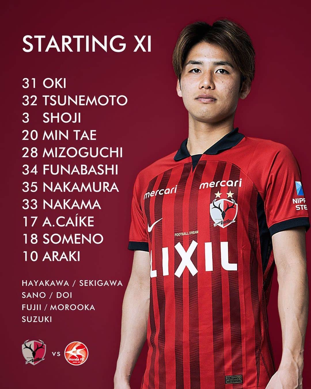 鹿島アントラーズさんのインスタグラム写真 鹿島アントラーズinstagram 「本日の天皇杯2回戦 Honda Fc戦のメンバーが発表さ