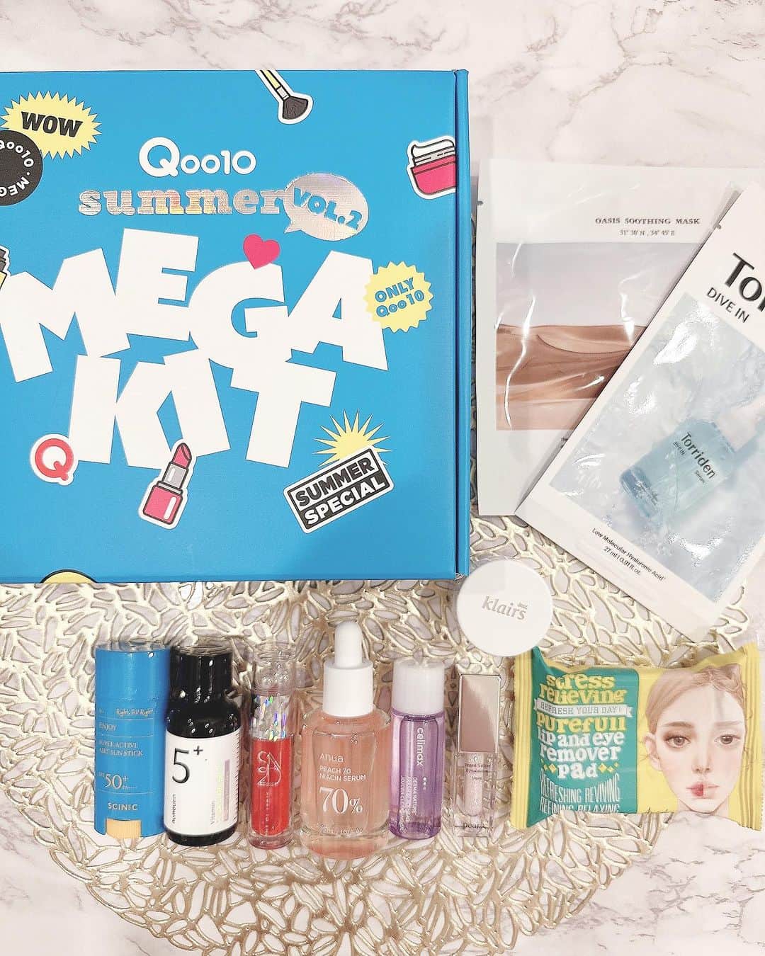 藤後 沙織 とうごさおりさんのインスタグラム写真 - (藤後 沙織 とうごさおりInstagram)「Qoo10 @qoo10.official のMEGA KITが届きました♡ 韓国コスメ ...
