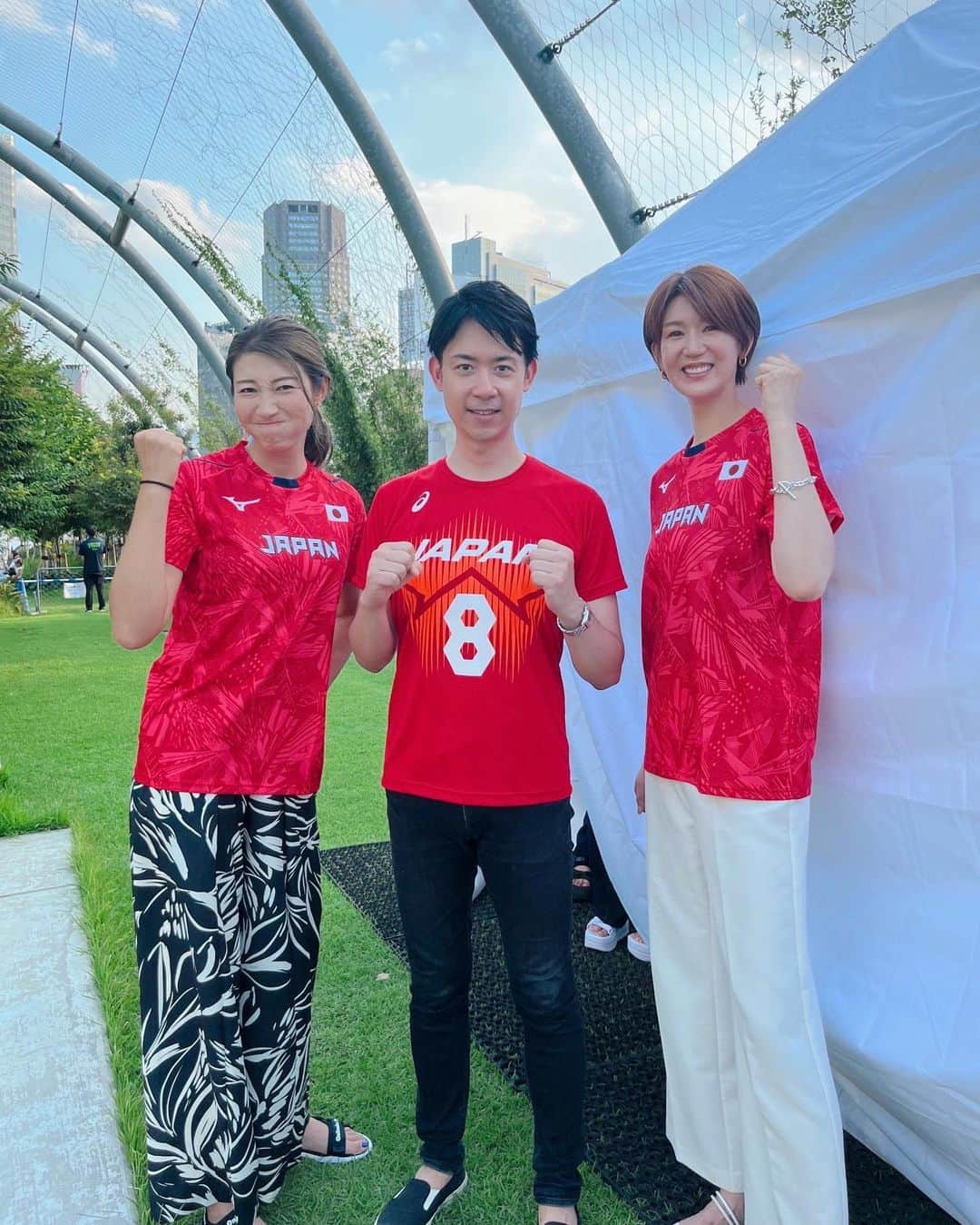 狩野舞子さんのインスタグラム写真 - (狩野舞子Instagram)「・ イベント前の一枚💪 平均身長186cmでした🫢 ・ #田淵裕章 アナウンサー #栗原恵 たん #狩野舞子 はん」8月 ...
