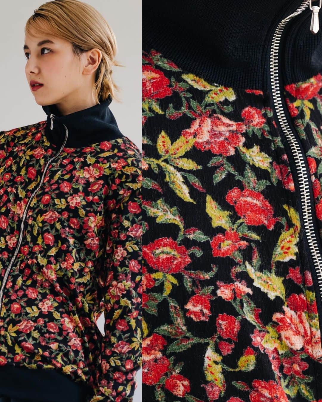 ノアファーさんのインスタグラム写真 - (ノアファーInstagram)「23AW Tsubaki track jacket 咲き誇った沢山の椿が美しいベロア生地のトラックジャケット。冬らしい ...