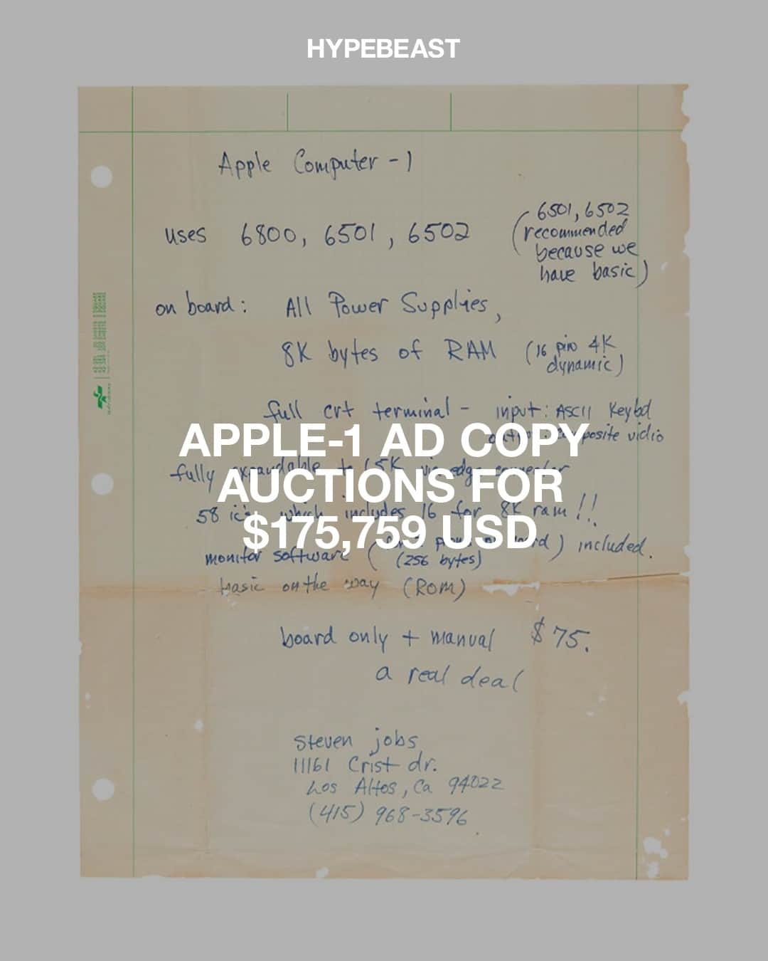 HYPEBEASTさんのインスタグラム写真 - (HYPEBEASTInstagram)「A significant example of an Apple-1 ad, handwritten ...