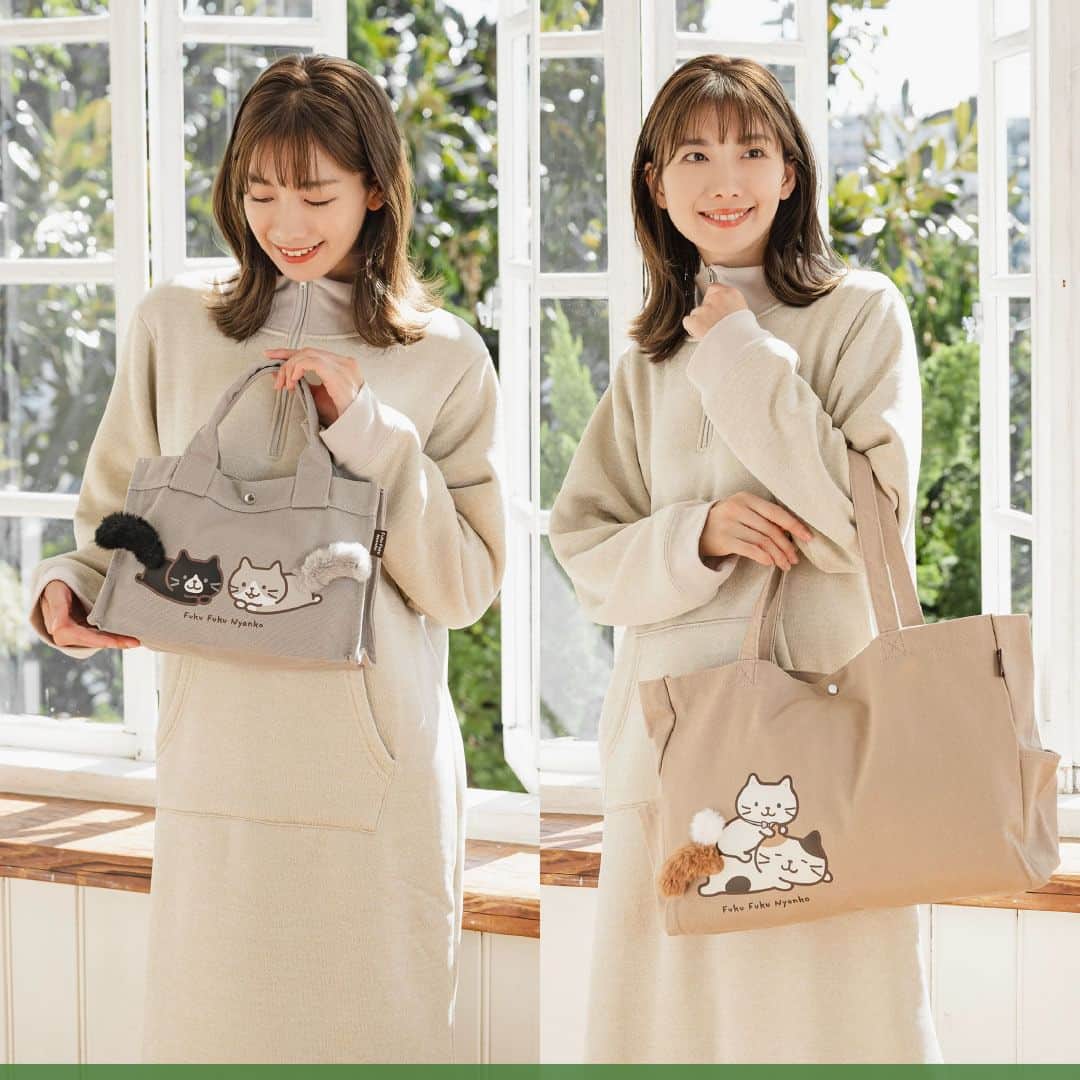 HAPiNSさんのインスタグラム写真 - (HAPiNSInstagram)「. 大人気バッグシリーズに新作が登場！ 寝ころびポーズのにゃんこプリントに ふわふわ立体のしっぽがポイントです🐱🐾 ...