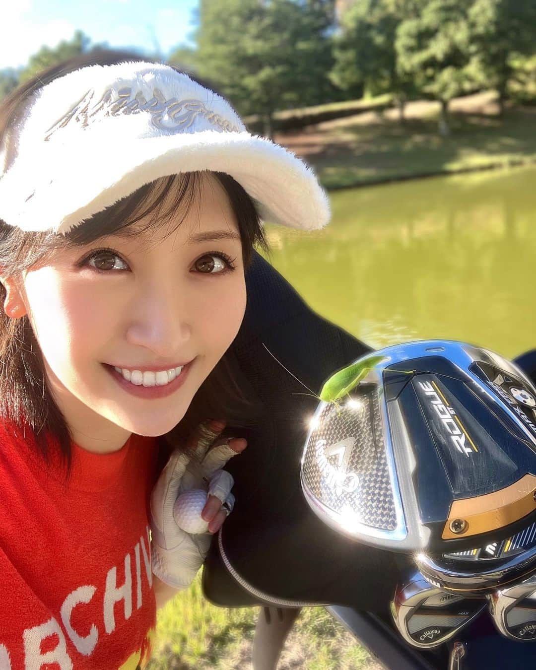 横山ルリカさんのインスタグラム写真 横山ルリカinstagram 「 ドライバーに乗ってた緑色の虫😳💚 バッタだと思って調べたら