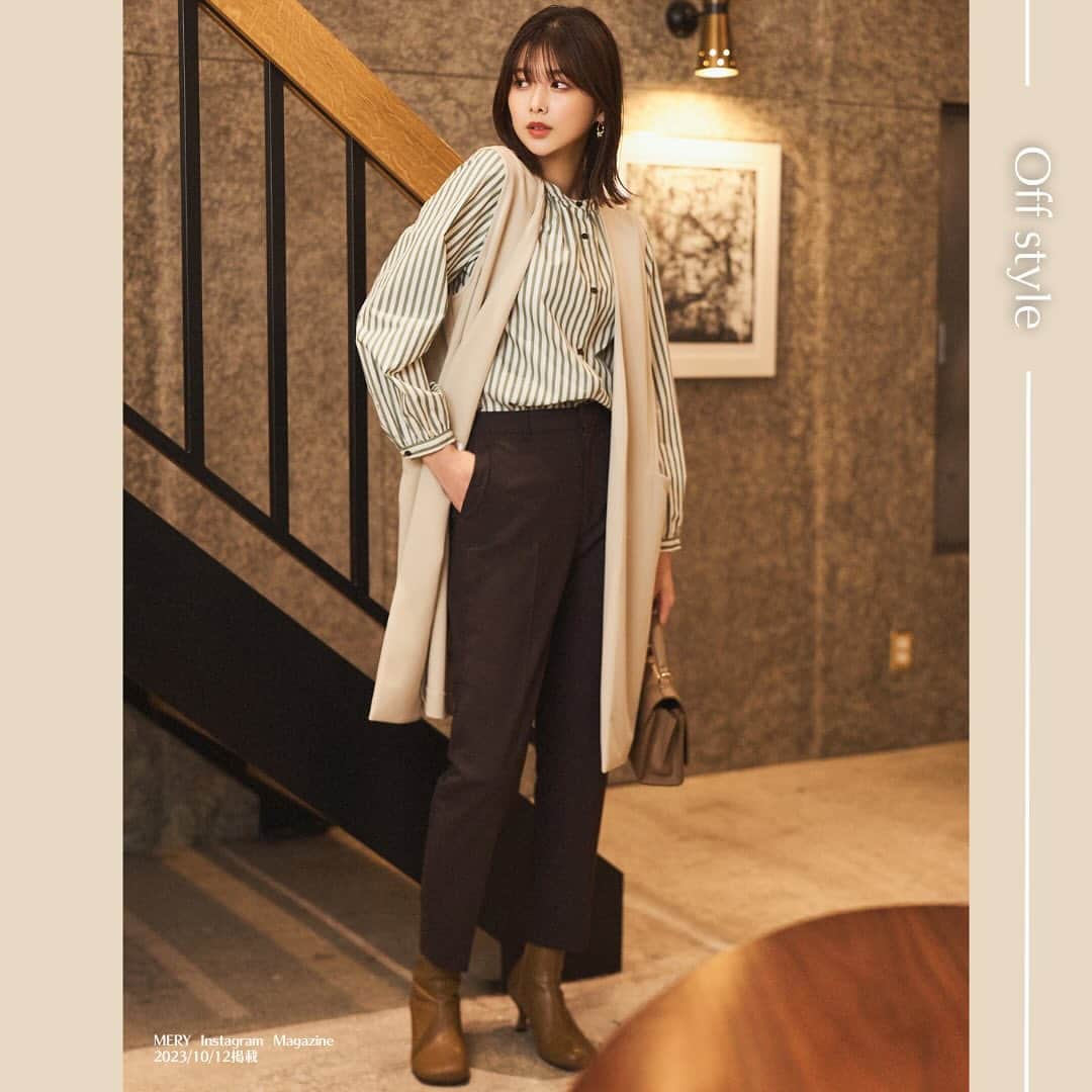 AOKIさんのインスタグラム写真 - (AOKIInstagram)「MERY掲載🐑 人気モデル・女優の渡邉理佐さんがセレクト！ オンオフ使えるアイテムを使った 大人レトロなお仕事＆オフコーデ ...
